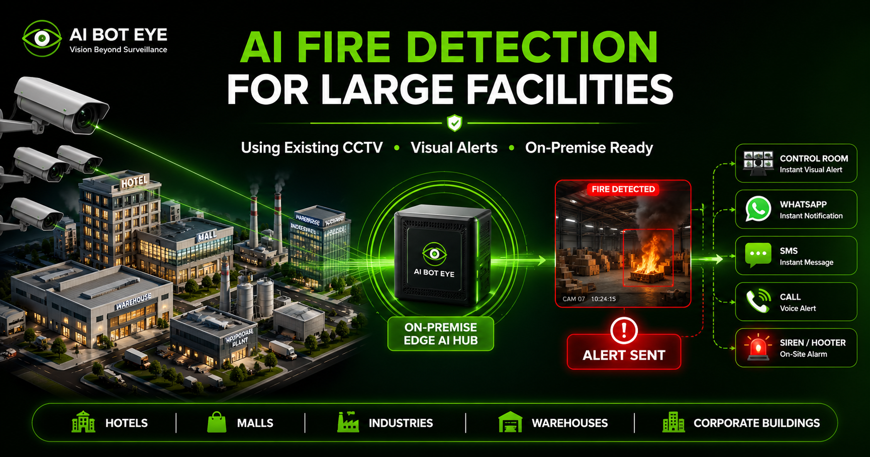 AI Fire & Smoke Detection Using Existing CCTV | AI BOT EYE